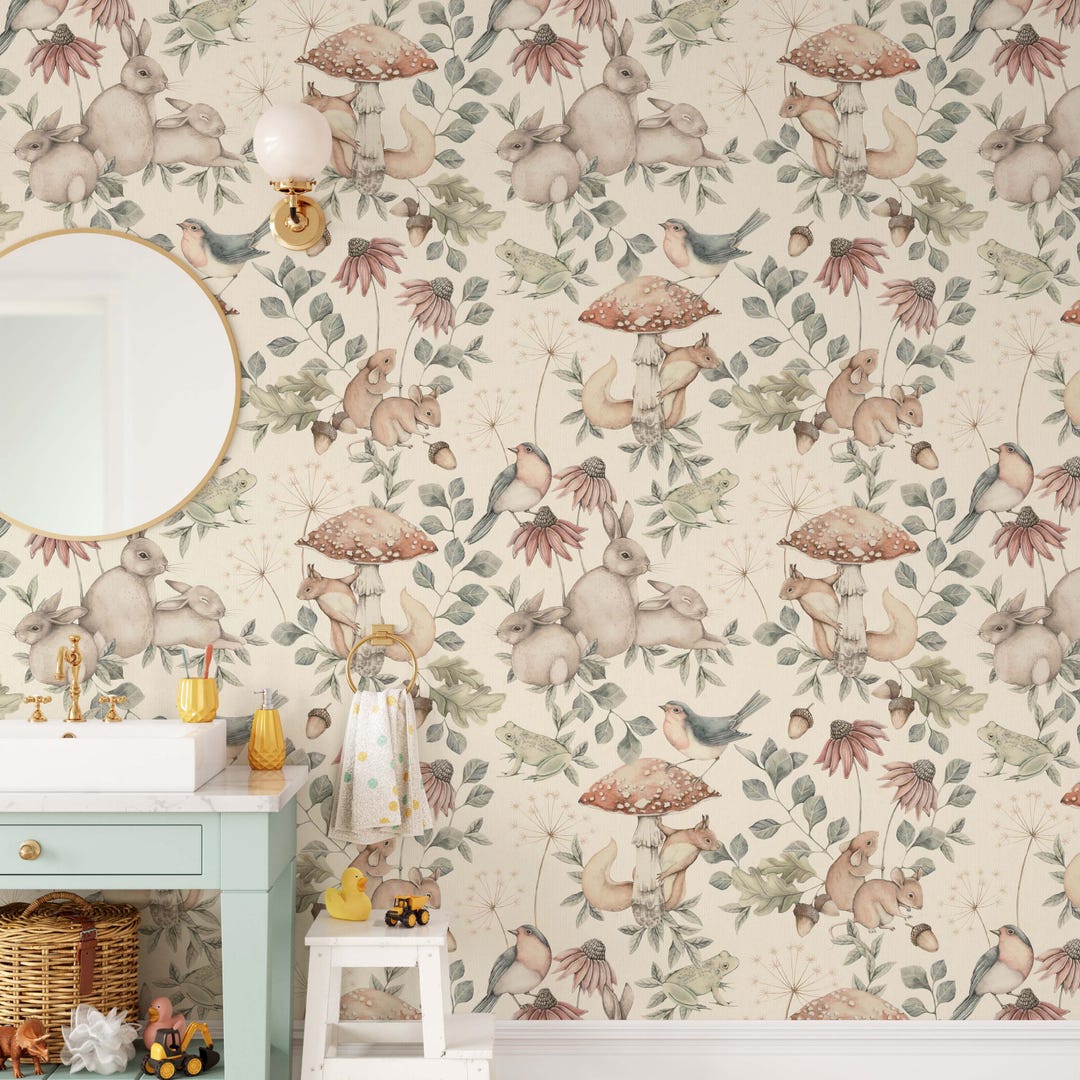 Baby Rabbit Vintage Wallpaper, Kids Wallpaper Peel and Stick Mural ...
