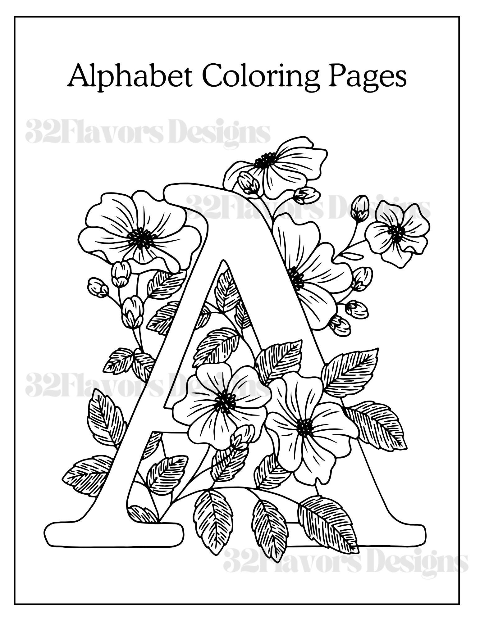 Printable Alphabet Coloring Pages With Floral Theme | Printable Designs ...