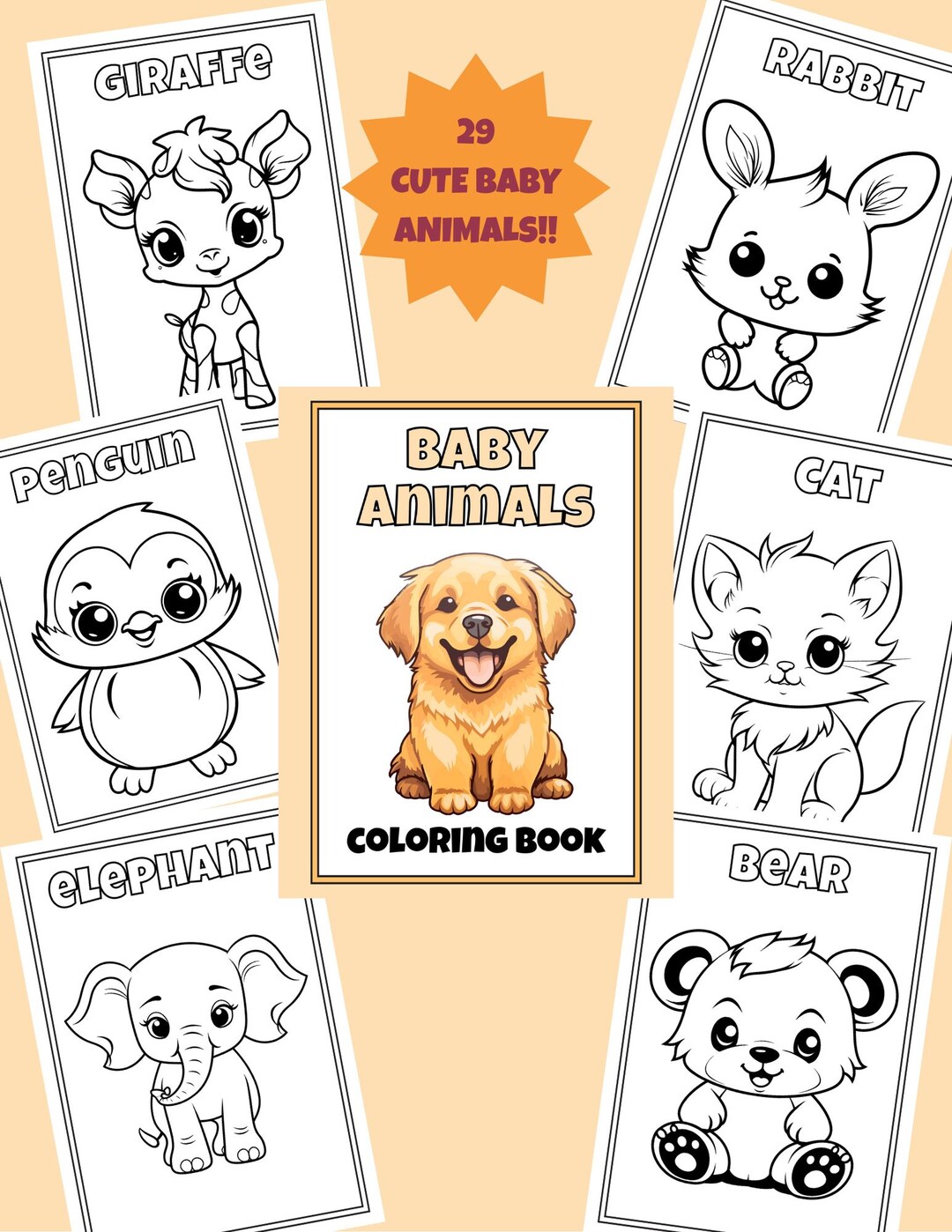 Cute Baby Animal Coloring Book, Animal Coloring Book, Coloring Sheets ...