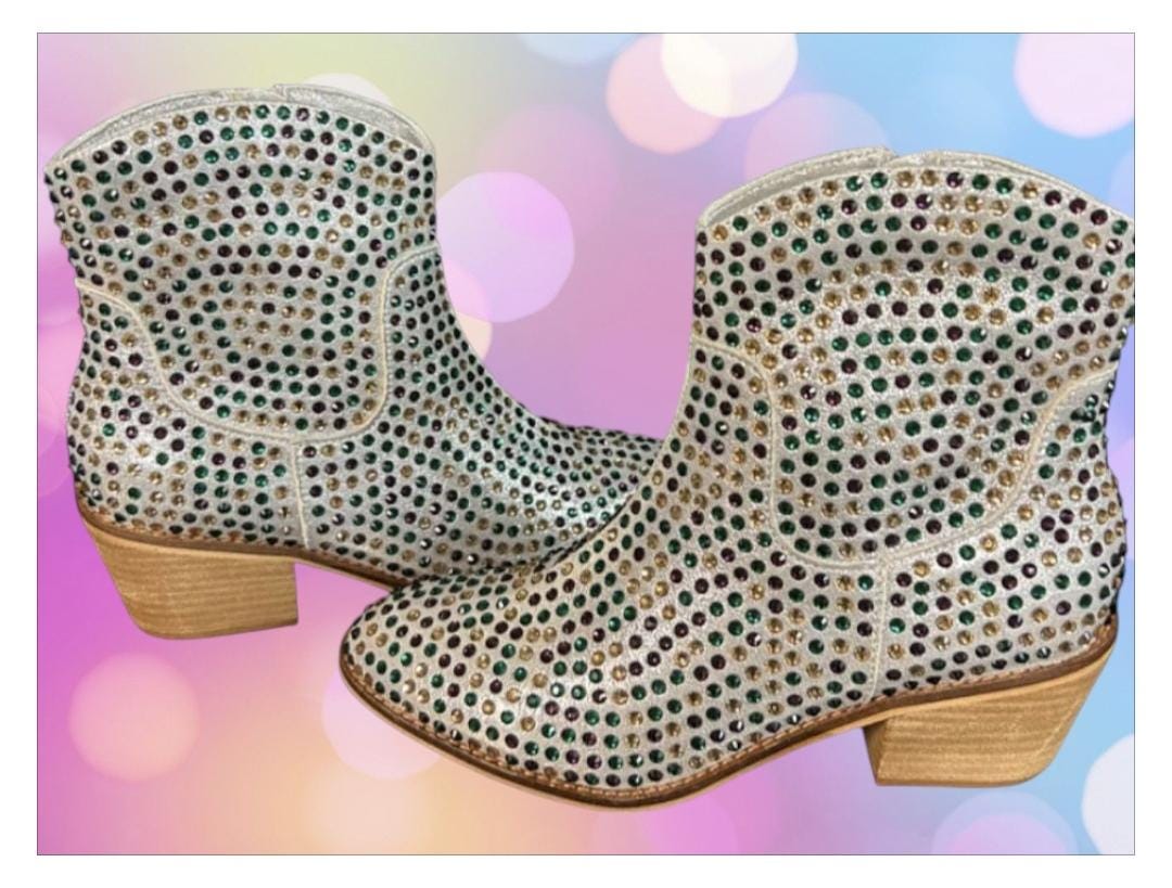 Sassy Retro Festive Custom Green Gold Purple Mardi Gras Rhinestone Gem ...