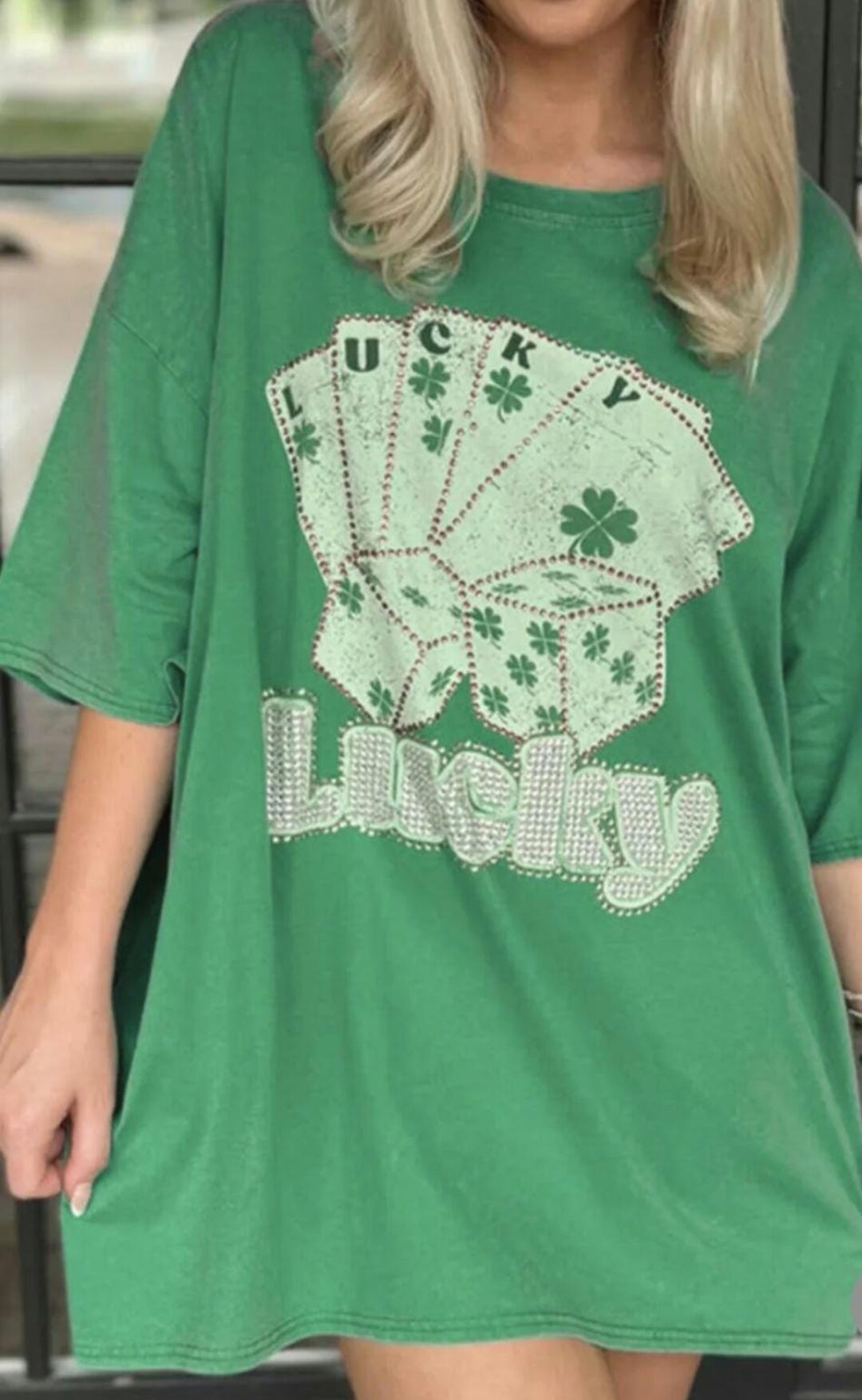 Adorable St. Patrick’s Day Bright Green Rhinestone Sequin Lucky Poker ...