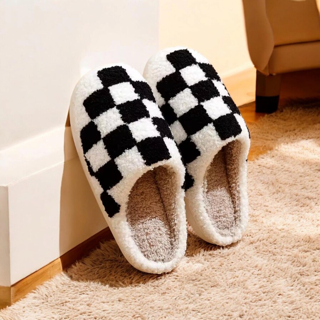 Cute Retro Checker Slippers Cozy Stylish Indoor Shoes, Vintage ...