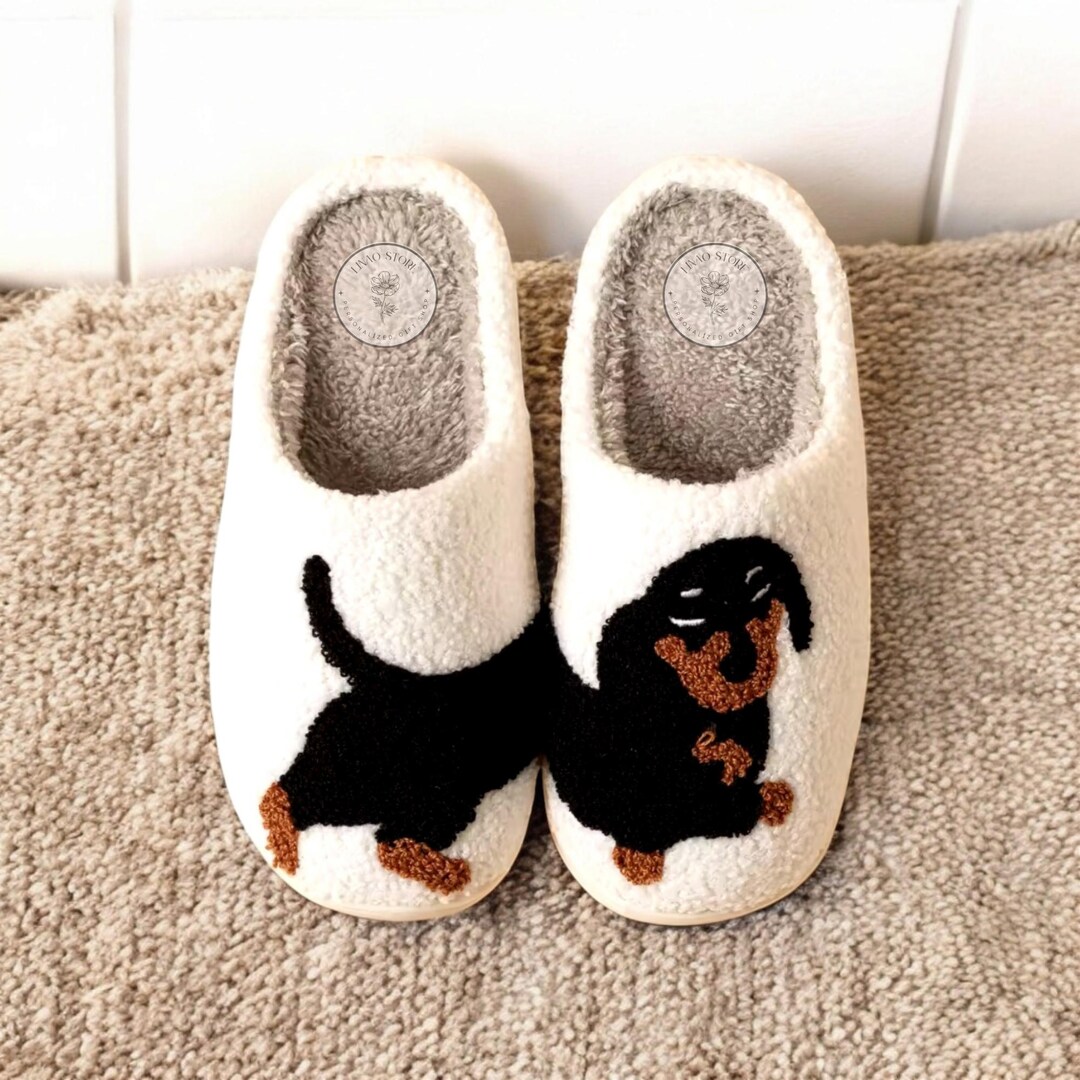 Cute Dog Slippers for Men & Women, Dachshund Plush Slippers, Funny Cat ...