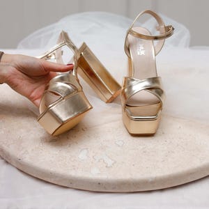 Mat Gold Bridal Platform Heels - 13cm Block Heel Wedding Shoes - Etsy