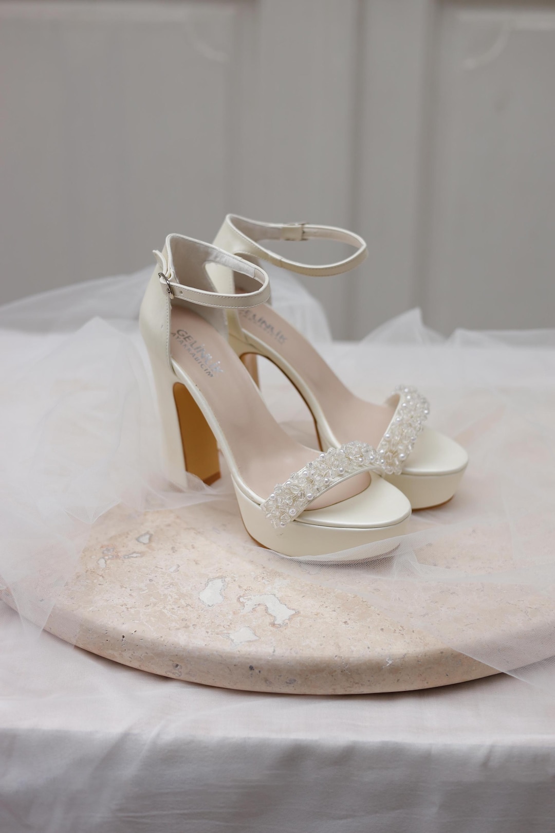 Handmade Pearl & Stone Bridal Heels: 13cm Napa Leather Platform Wedding ...