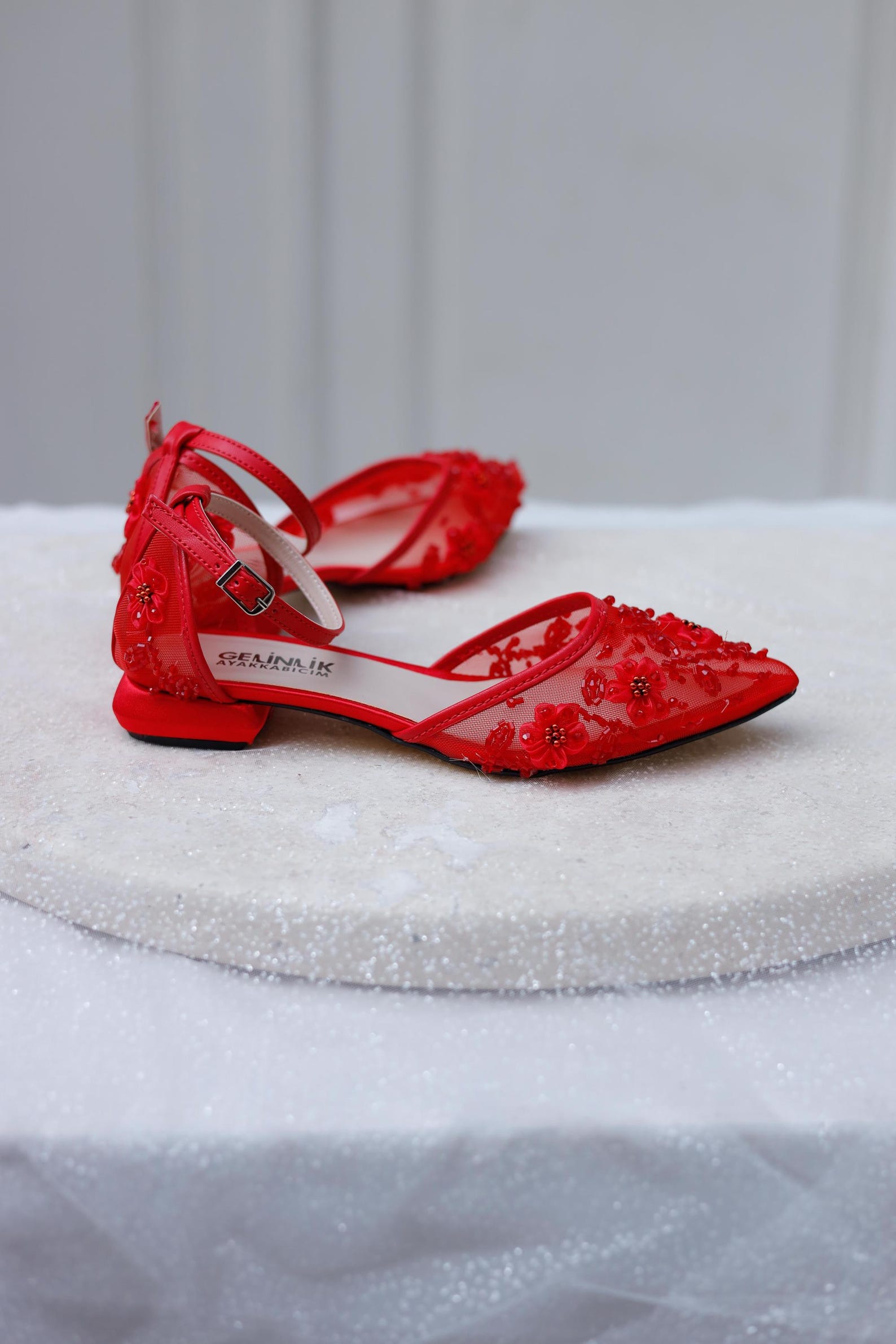 Handmade Red Satin Ballet Flats – 1cm Heel, Non-slip & Unbreakable Sole ...