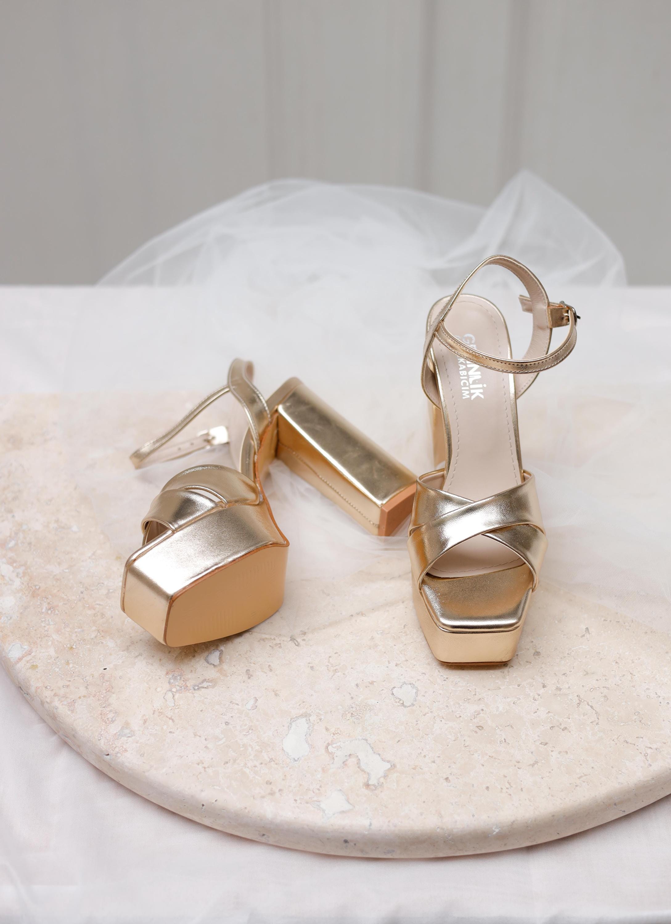 Mat Gold Bridal Platform Heels - 13cm Block Heel Wedding Shoes - Etsy