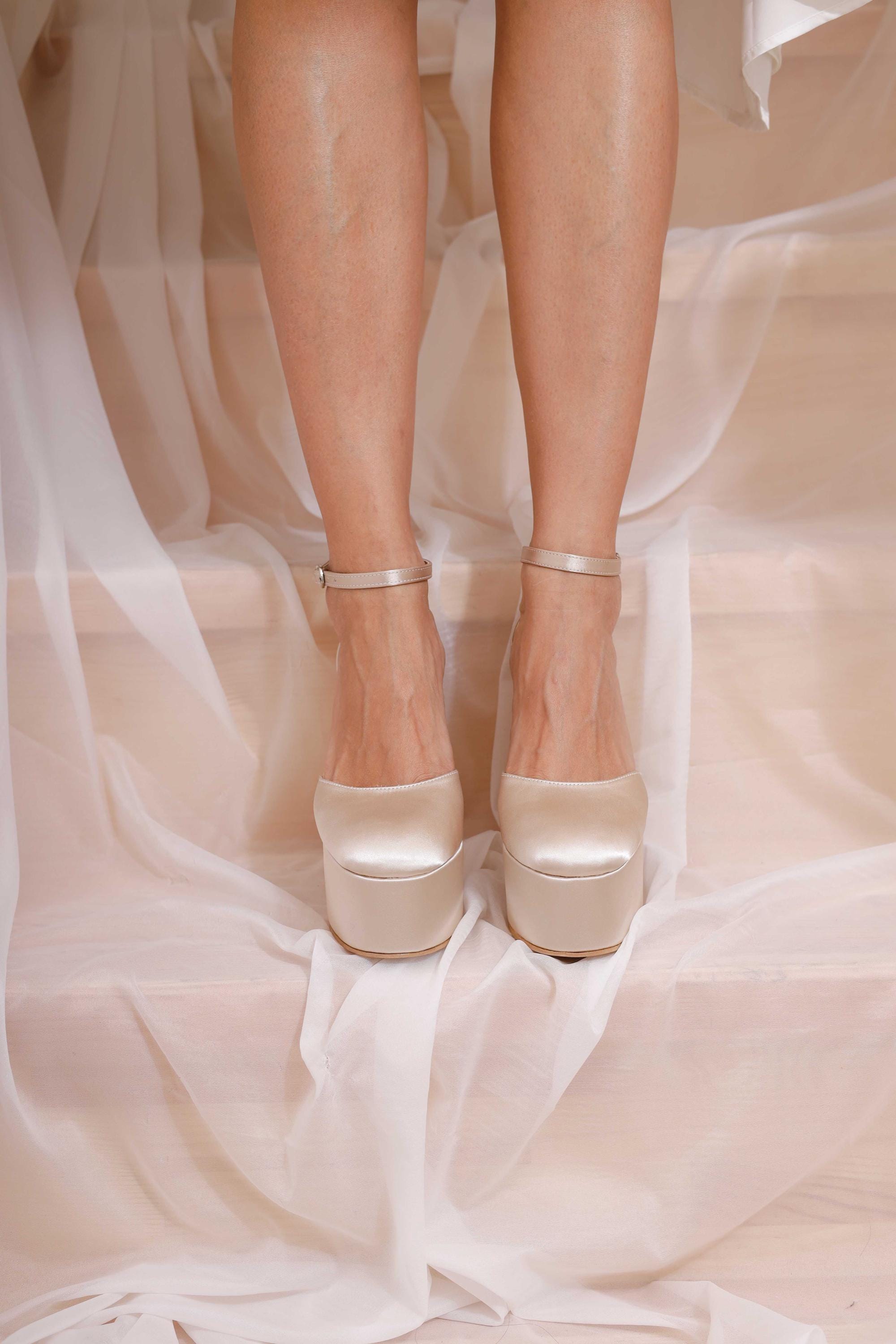 Gold Satin Bridal Platform Heels: 13 Cm High Heel Wedding Shoes - Etsy