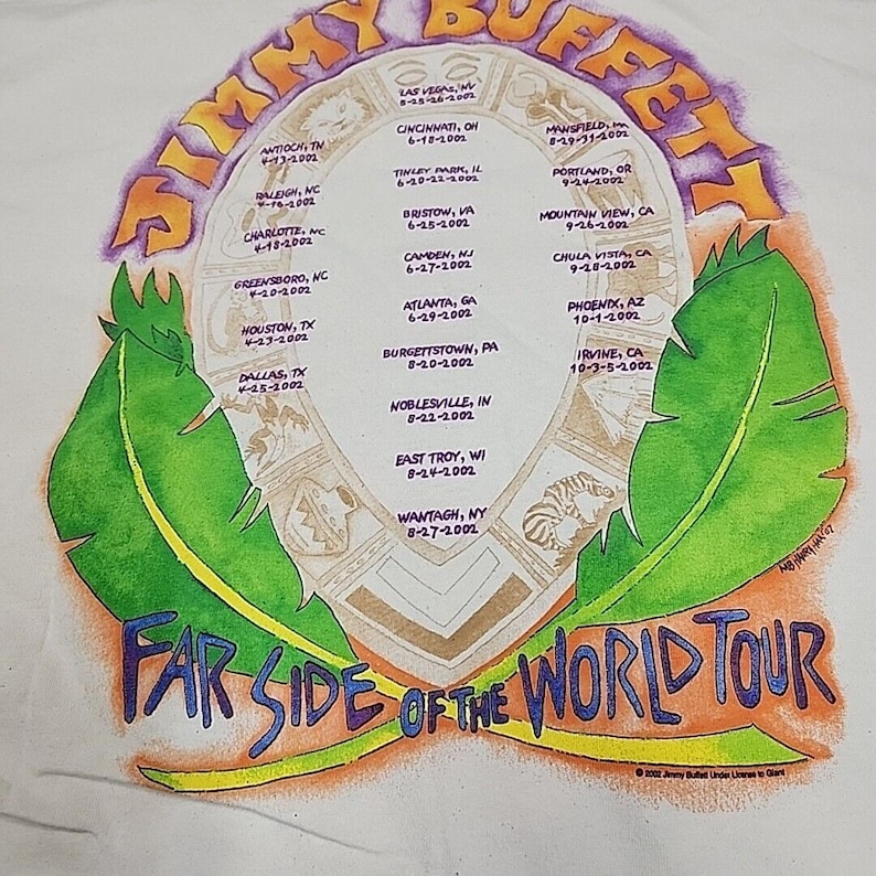 2002 Jimmy Buffett Far Side of the World Tour Vintage T-shirt Mens XL ...