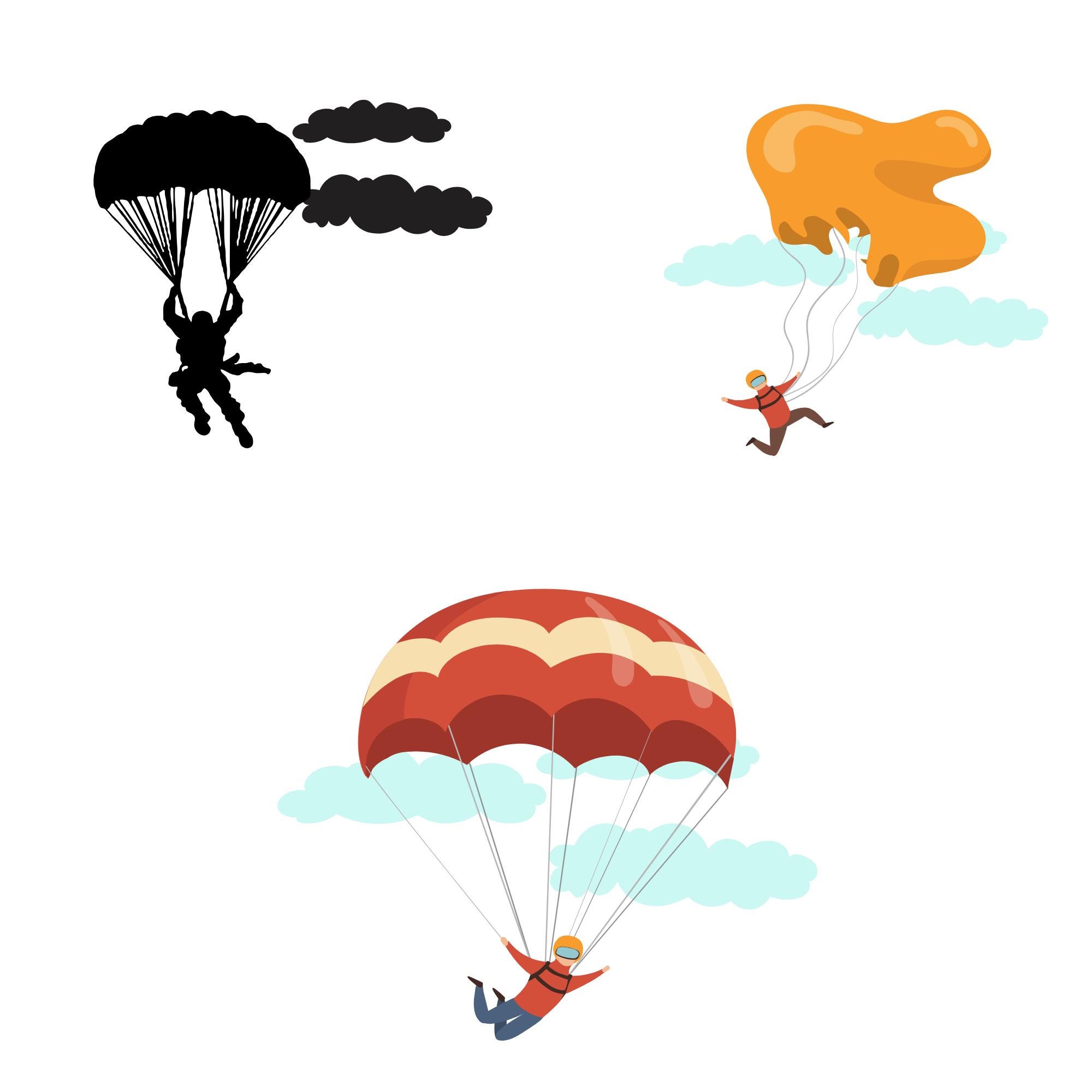Parachute Svg Bundle, Skydivers Clipart, Jumping Vector, Parachute ...