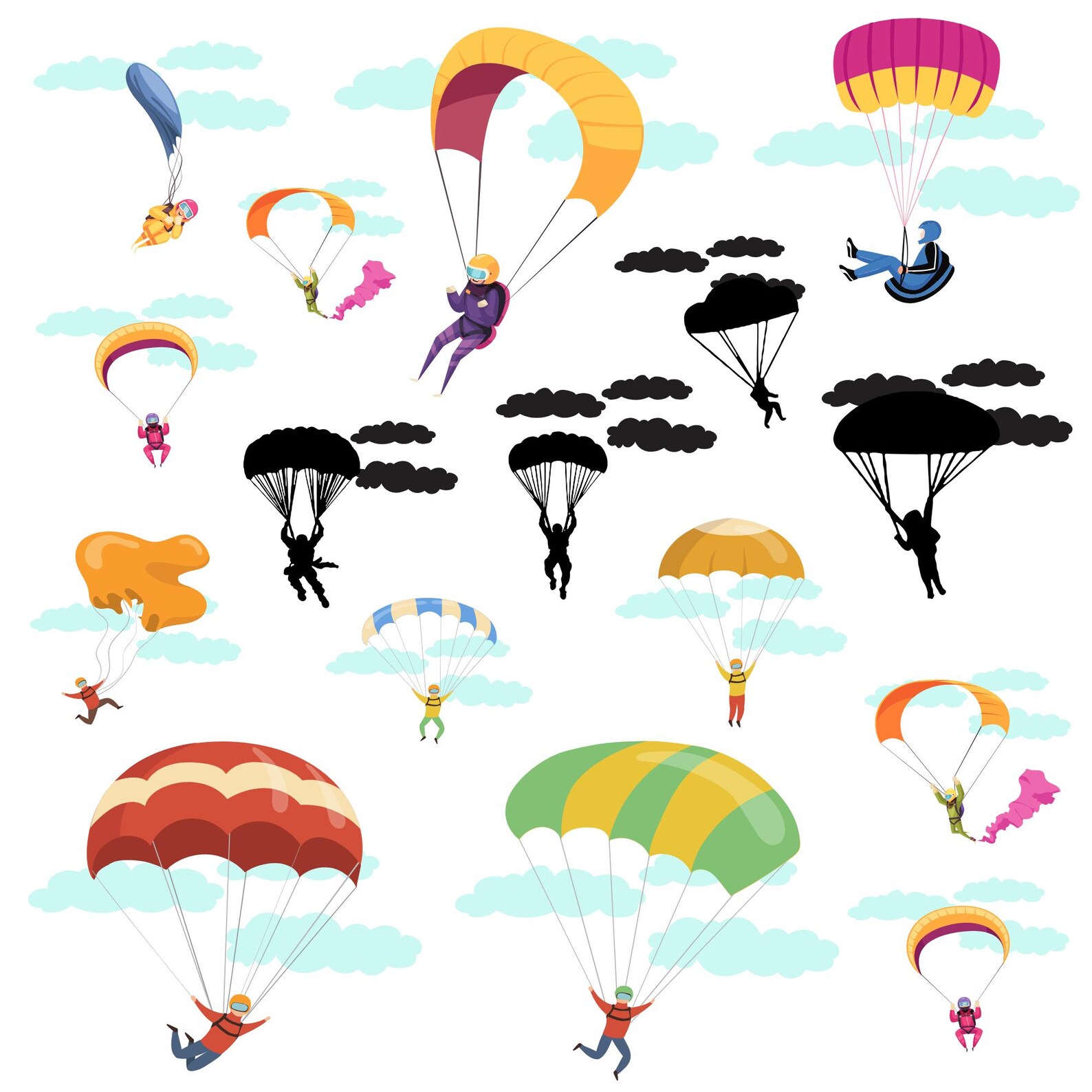 Parachute Svg Bundle, Skydivers Clipart, Jumping Vector, Parachute ...
