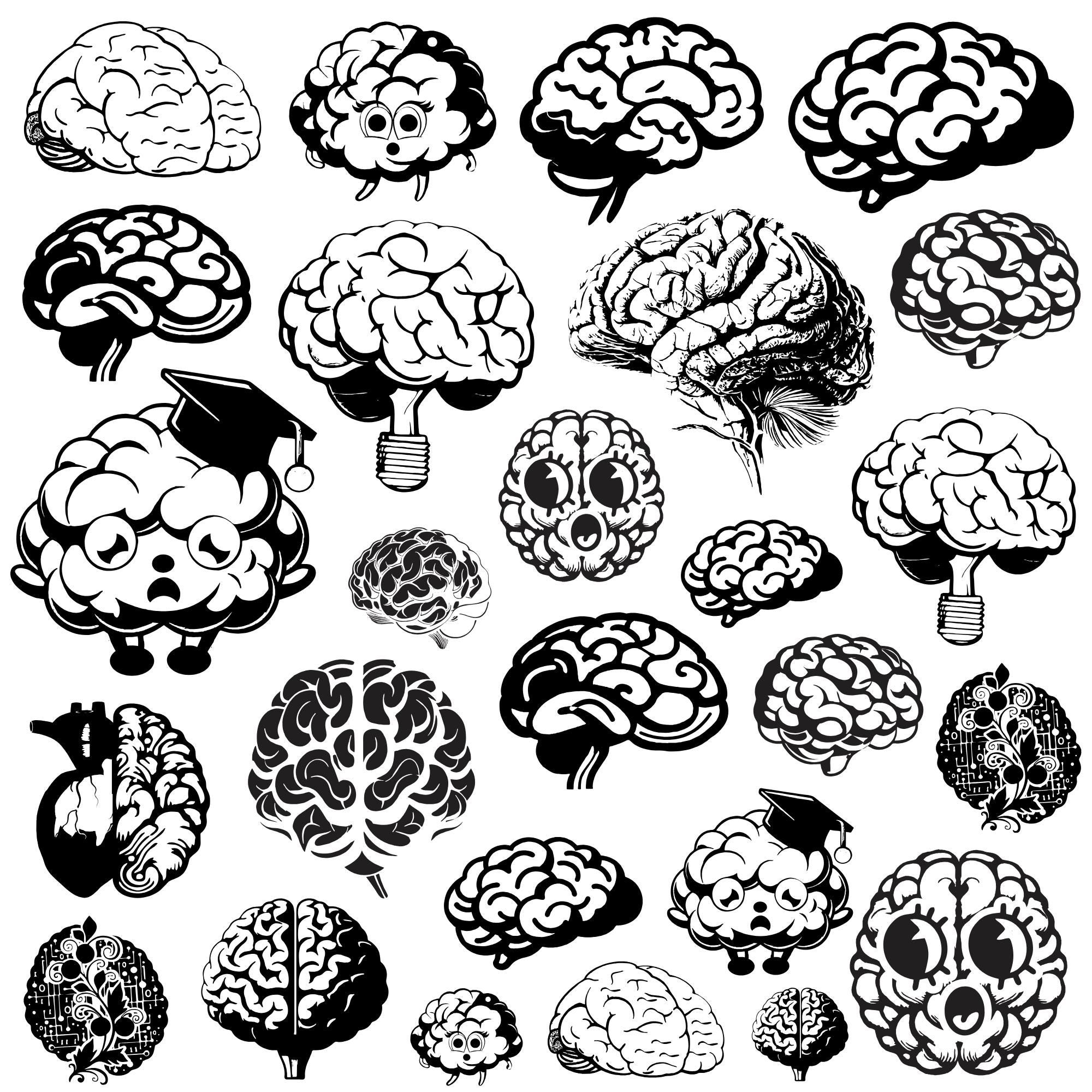 Brain Svg Bundle, Mind Clipart, Human Brain Vector, Brain Decal, Brain ...
