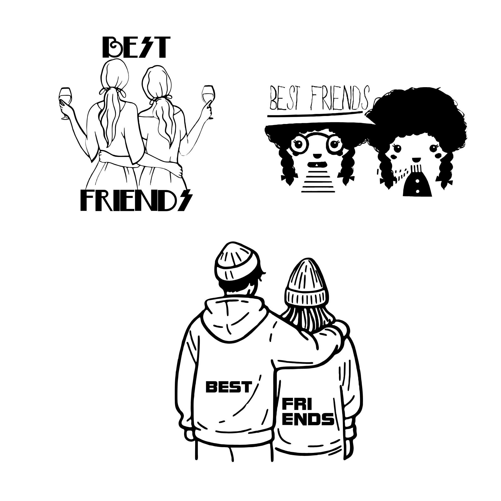 Best Friends Svg Bundle, Friendship Day Clipart, Friends Vector, Female ...