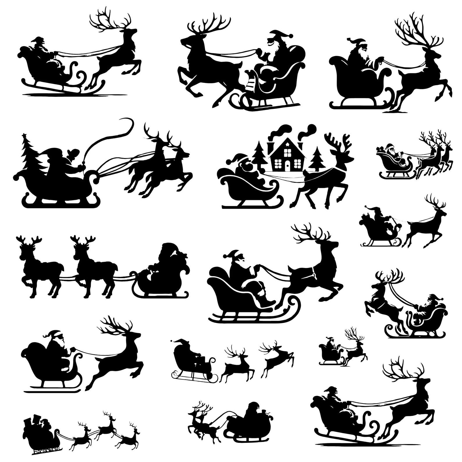 Santa's Sleigh Svg Bundle, Christmas Clipart, Reindeer Vector, Flying ...
