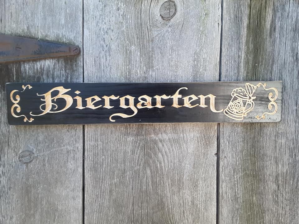 Routed Carved Engraved Biergarten Sign Black With Natural Lettering ...
