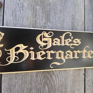 CUSTOM Carved Biergarten Sign Black With Natural Lettering Beer Sign ...