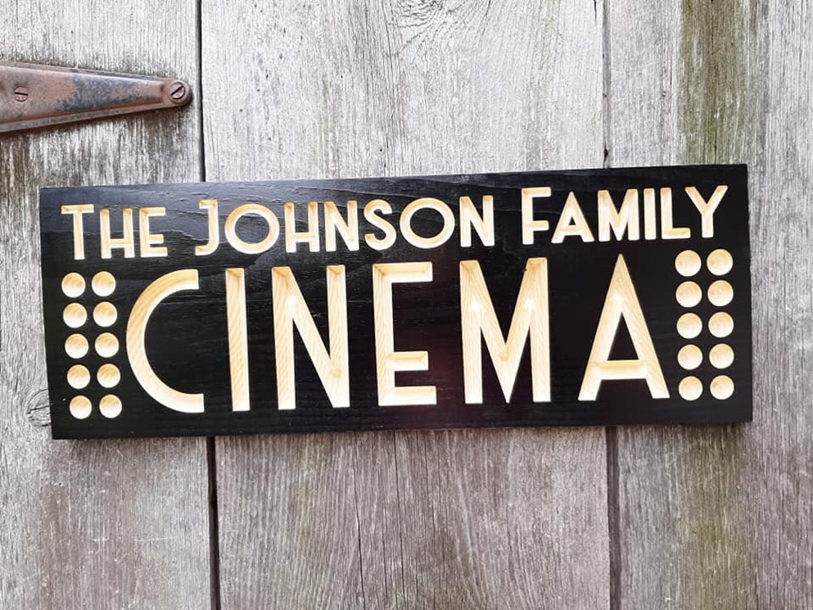 CUSTOM CINEMA Sign Routed Carved Engraved Painted Sign Shabby | Etsy