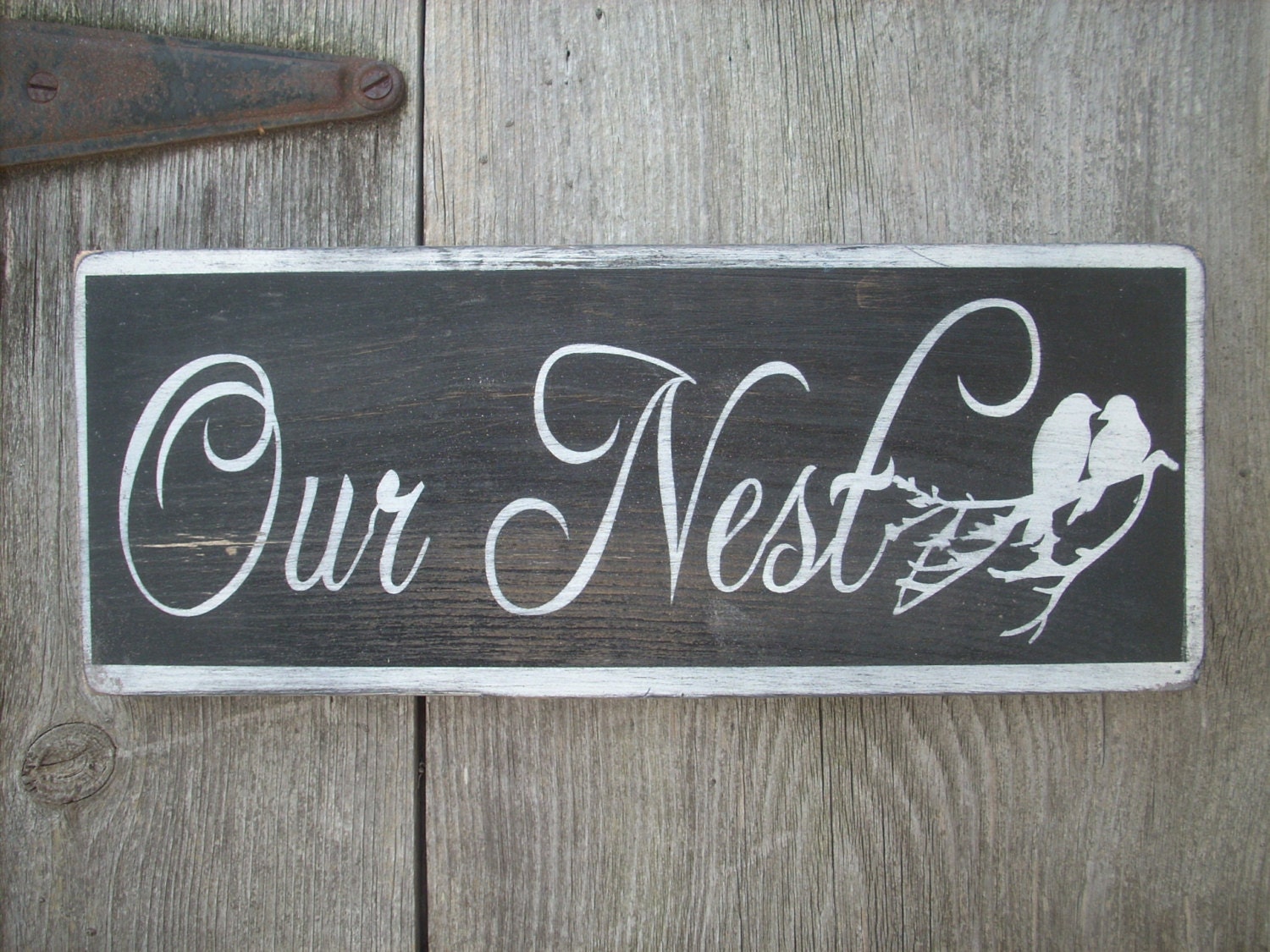 Our Nest Sign Birds in a nest painted Shabby Wooden Sign | Etsy