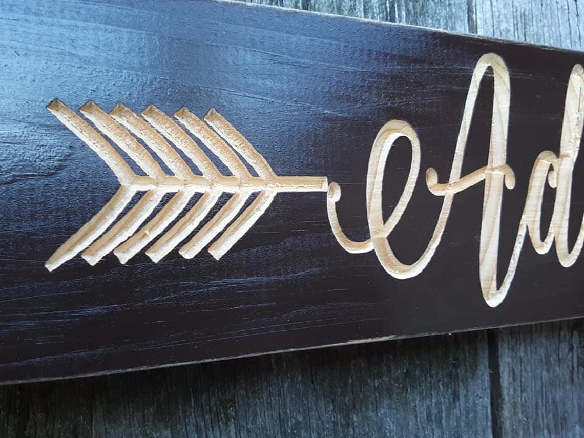 Routed Carved Engraved Adventure Awaits Sign Brown With Natural ...