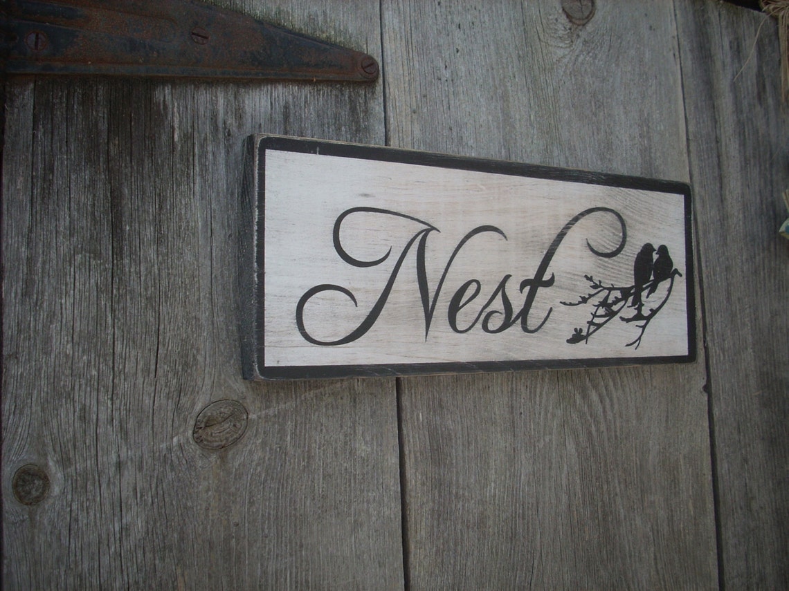Nest Sign Birds in a Nest Painted Shabby Wooden Sign Cottage - Etsy