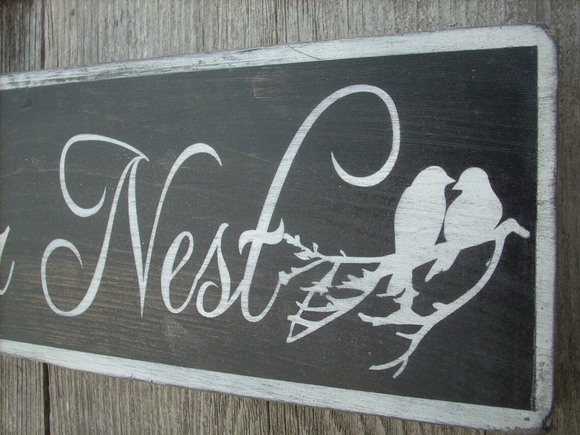 Our Nest Sign Birds in a nest painted Shabby Wooden Sign | Etsy