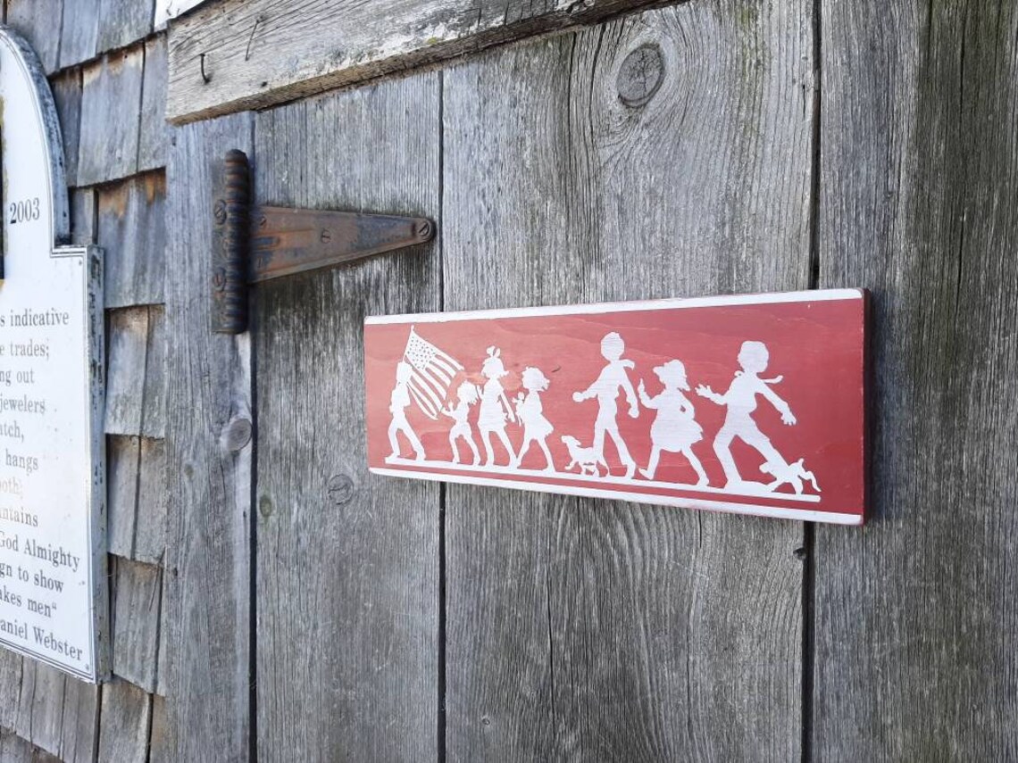 Patriotic Kids Parade Children USA Flag Silhouette Shabby Sign - Etsy