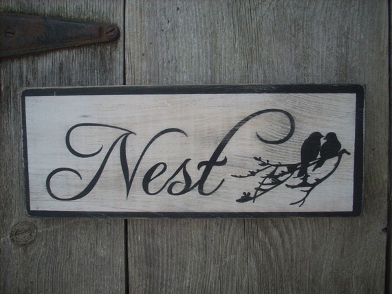 Nest Sign Birds in a Nest Painted Shabby Wooden Sign Cottage - Etsy