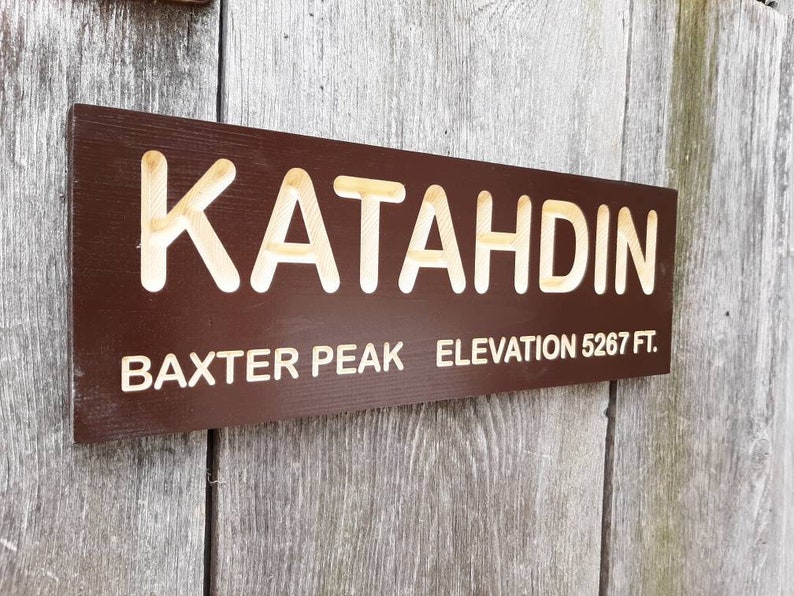 Routed / Carved Replica Mount KATAHDIN Summit Wooden Shabby Primitive ...