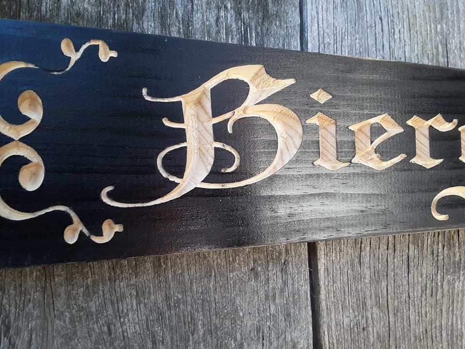 Routed Carved Engraved Biergarten Sign Black With Natural | Etsy