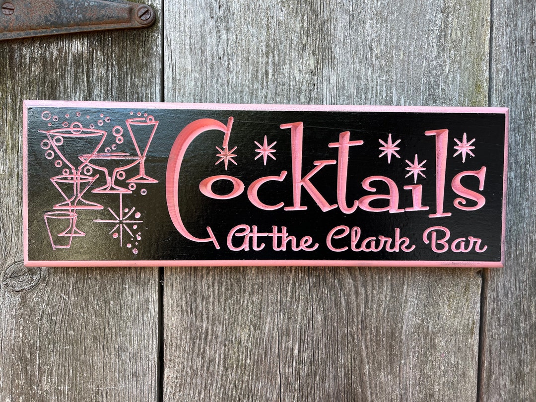 CUSTOM Carved MCM Cocktails Sign 50s Cocktails. MCM Barware - Etsy