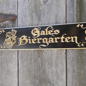CUSTOM Carved Biergarten Sign Black With Natural Lettering Beer Sign ...