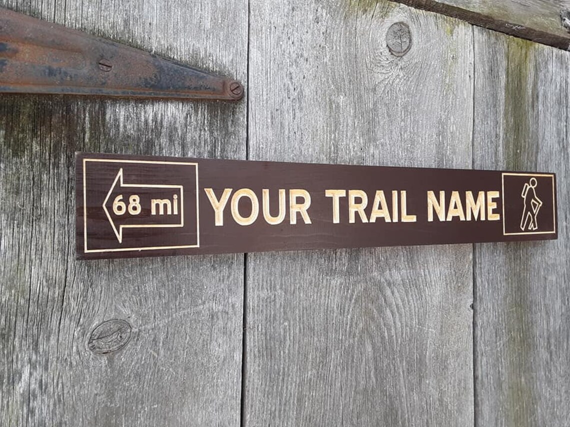 CUSTOM Hiker Trail Hiking Trail Sign Routed Carved Sign Dark - Etsy