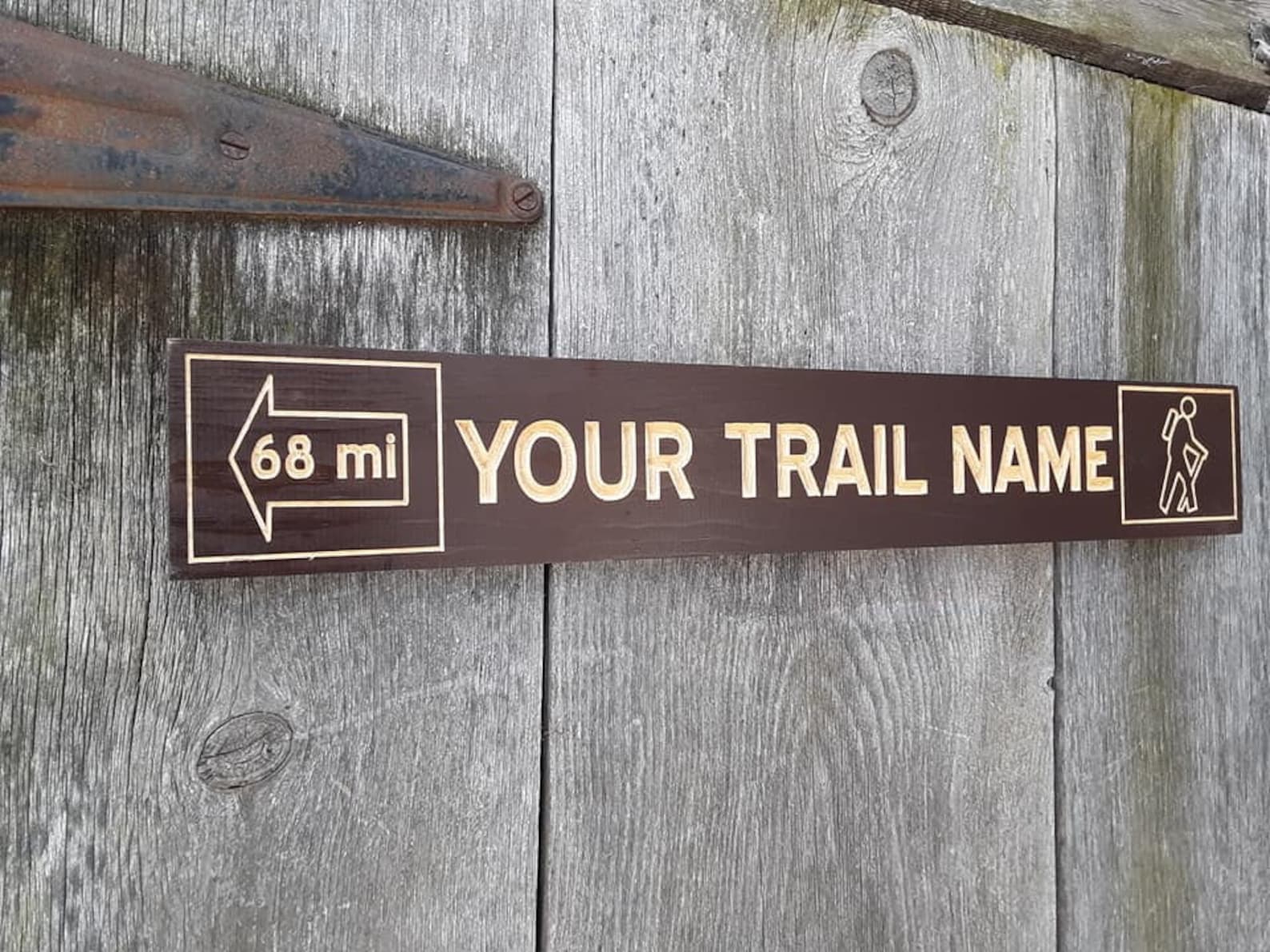 CUSTOM Hiker Trail Hiking Trail Sign Routed Carved Sign Dark Brown With ...