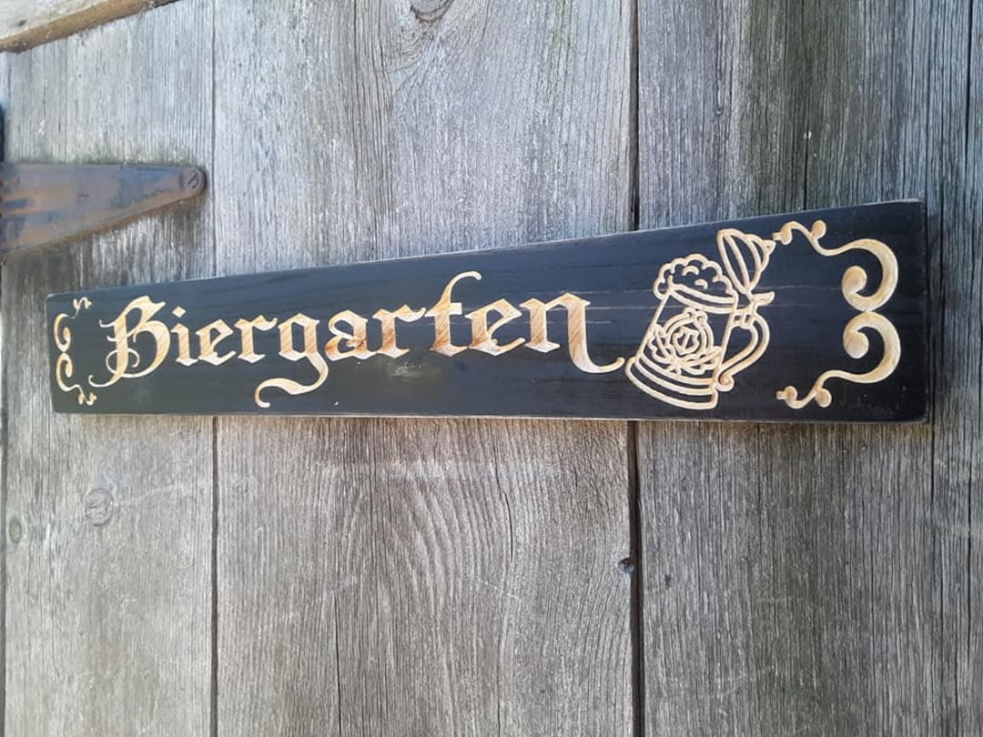Routed Carved Engraved Biergarten Sign Black With Natural Lettering ...