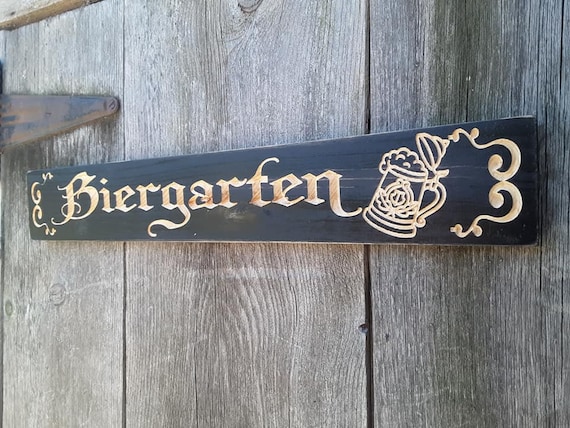 Routed Carved Engraved Biergarten Sign Black With Natural | Etsy