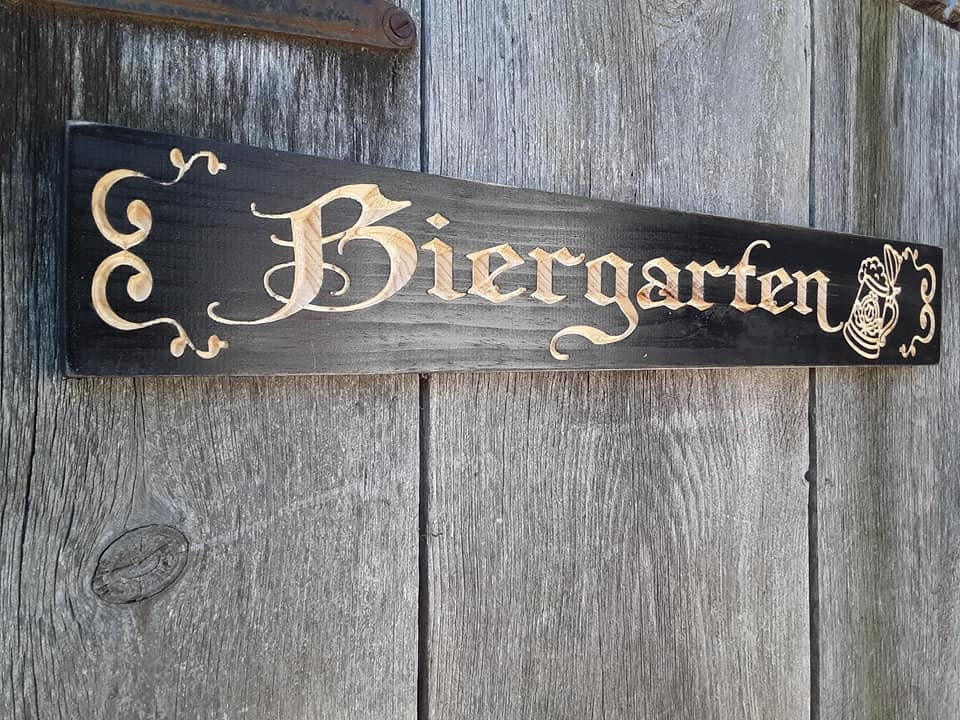 Routed Carved Engraved Biergarten Sign Black With Natural | Etsy