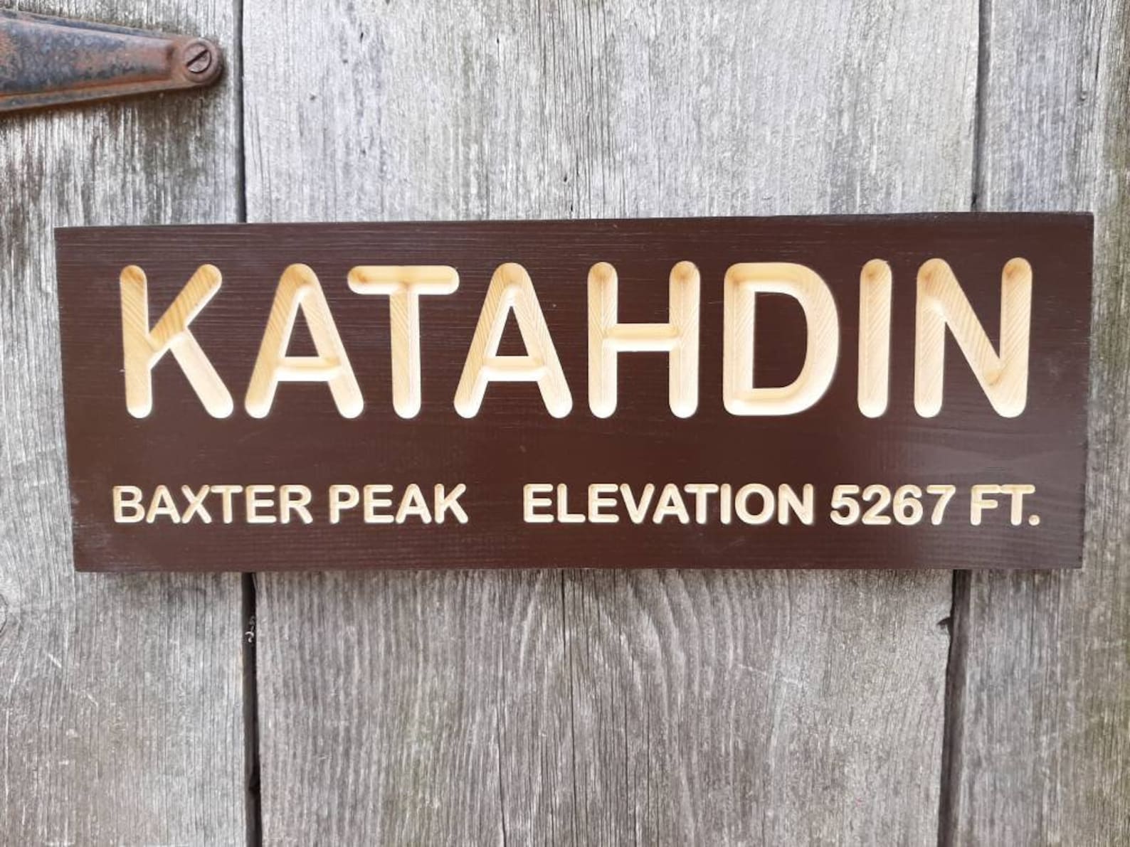Routed / Carved Replica Mount KATAHDIN Summit Wooden Shabby Primitive ...