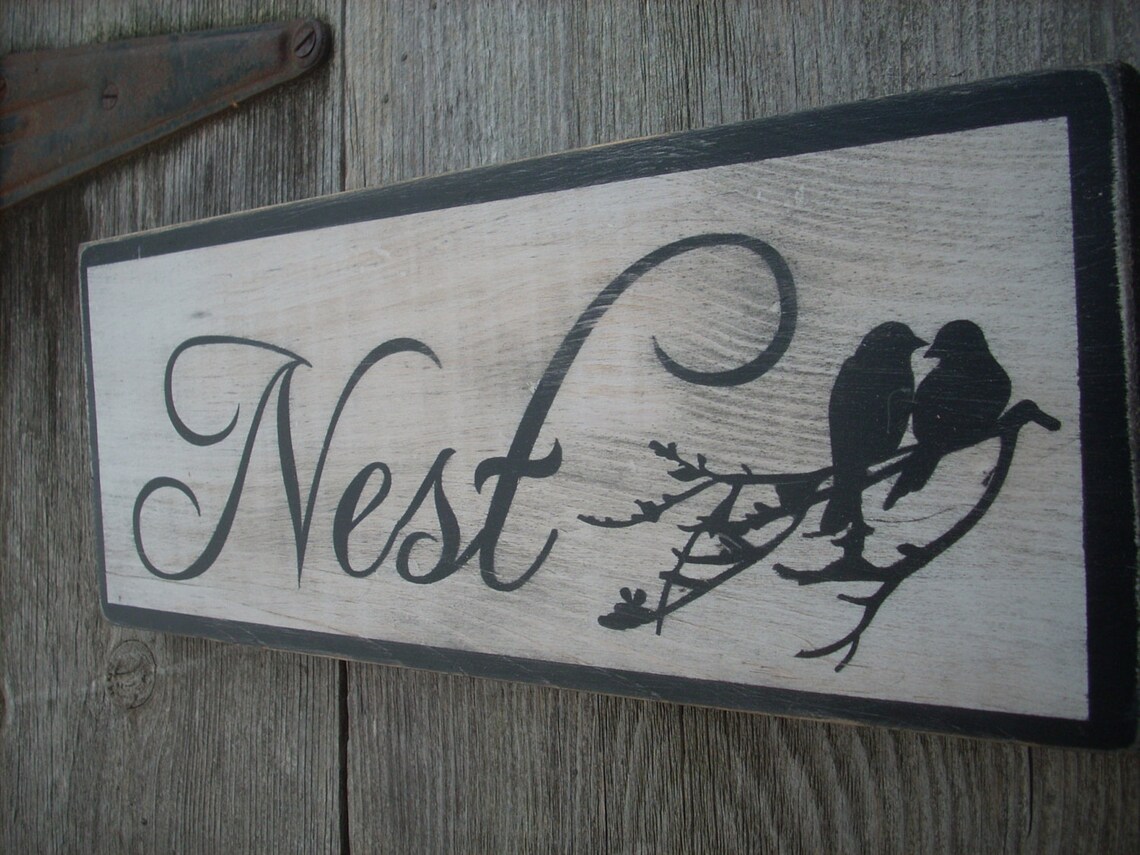 Nest Sign Birds in a Nest Painted Shabby Wooden Sign Cottage - Etsy