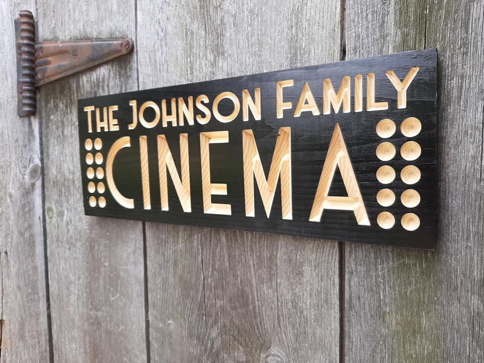 CUSTOM CINEMA Sign Routed Carved Engraved Painted Sign Shabby | Etsy