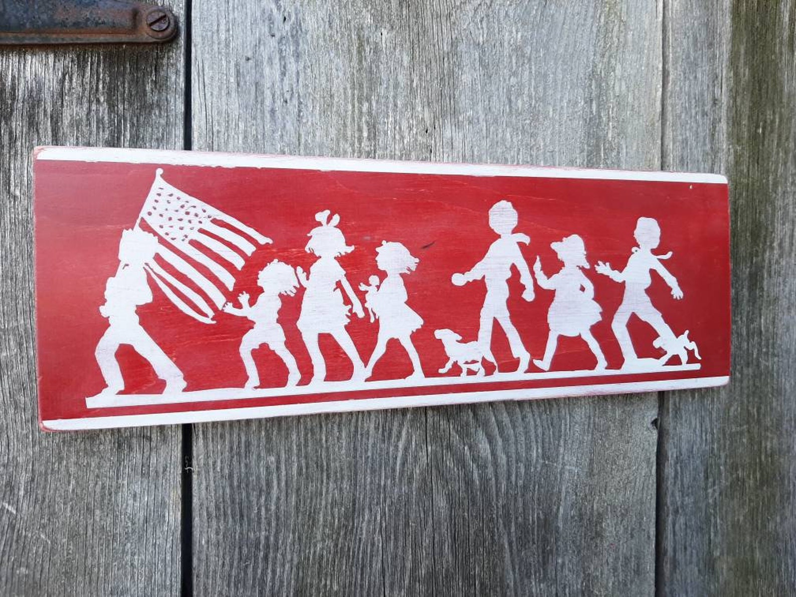 Patriotic Kids Parade Children USA Flag Silhouette Shabby Sign - Etsy