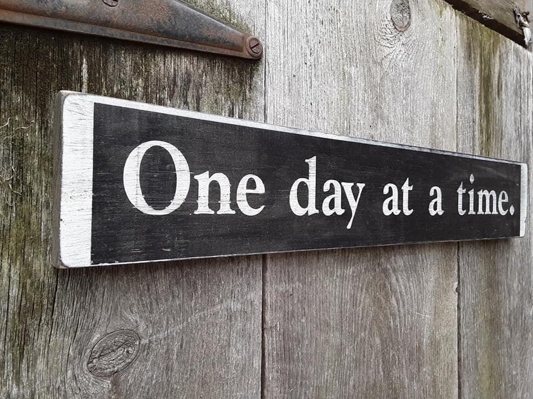One Day at a Time Shabby Wood Sign Thankful AA Gratitude Inspirational ...