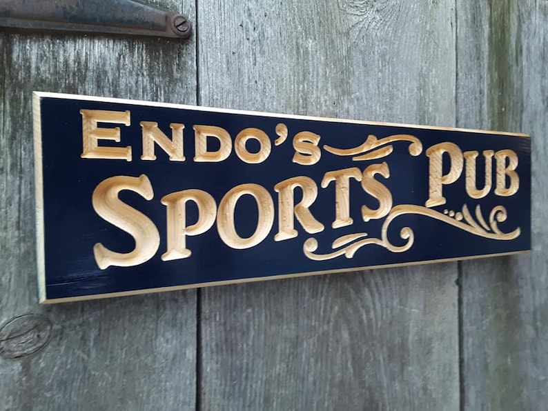 CUSTOM Sports Pub Sign Routed Carved Engraved Painted Sign Shabby Chic ...