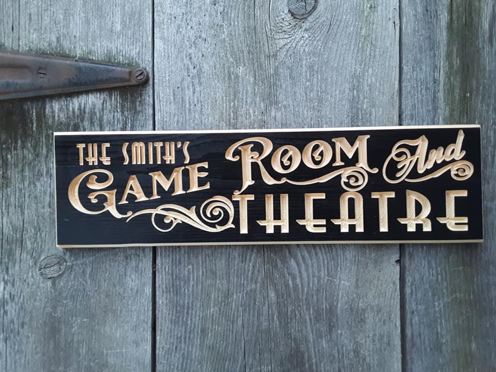 CUSTOM Routed Carved Family Name Game Room Theater Theatre Sign Free ...