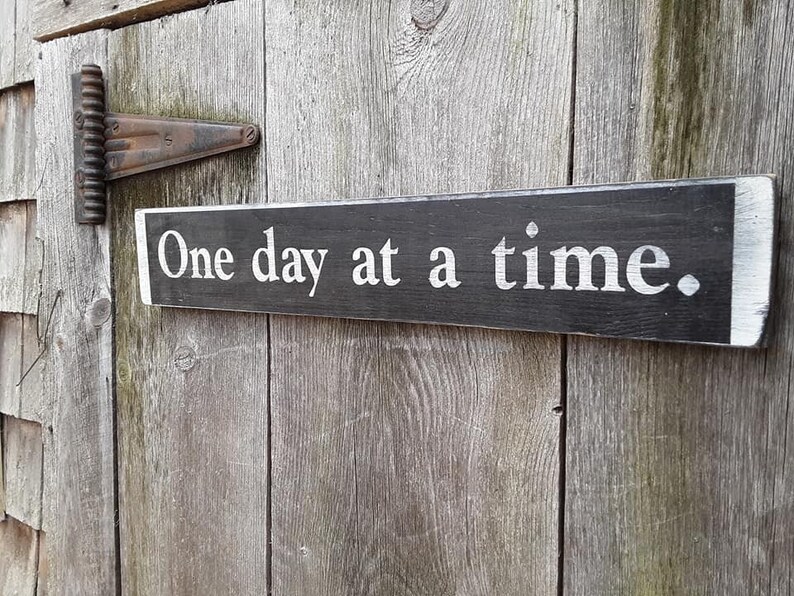 One day at a time Shabby Wood Sign Thankful AA Gratitude | Etsy