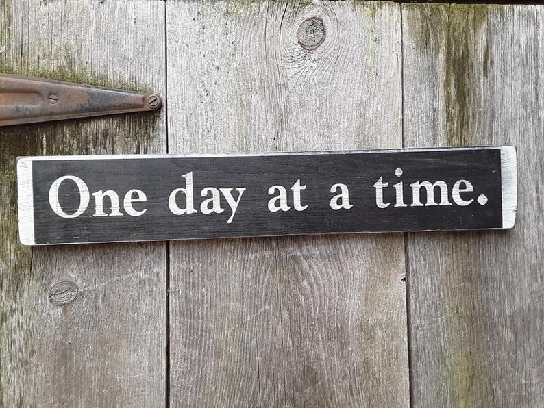 One day at a time Shabby Wood Sign Thankful AA Gratitude | Etsy