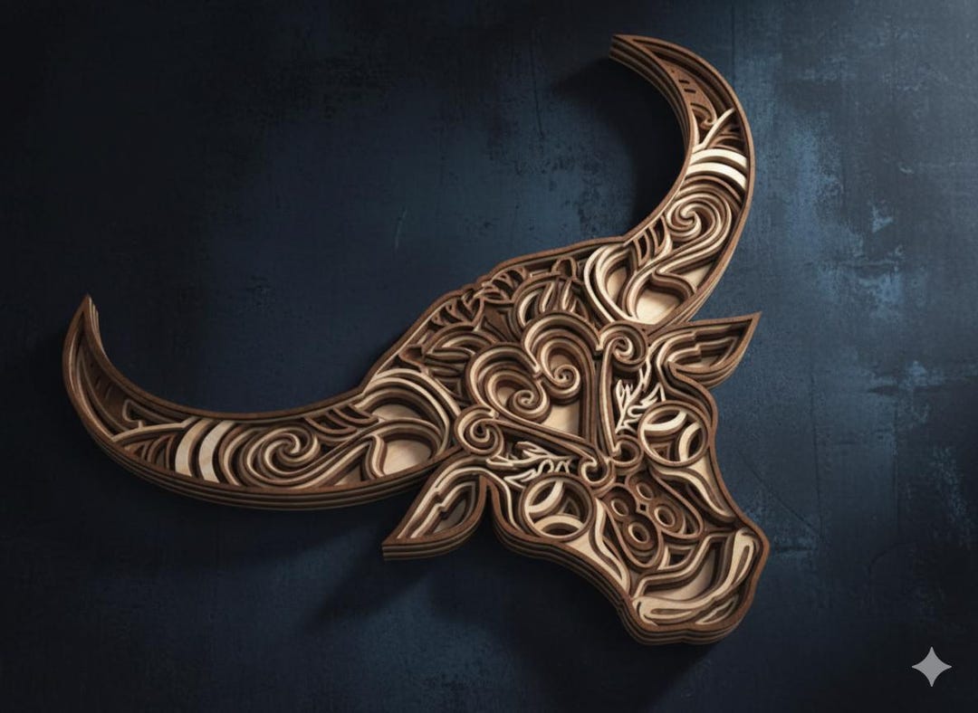 3D Bull Head Layered Laser Cut File, Multi Layer Buffalo SVG, Bull ...