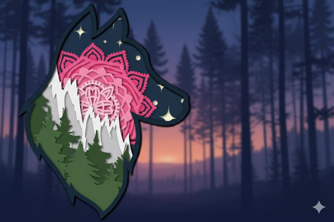 Layered Wolf Forest Scene SVG | 3D Animal Mandala Laser Cut File | Wolf ...