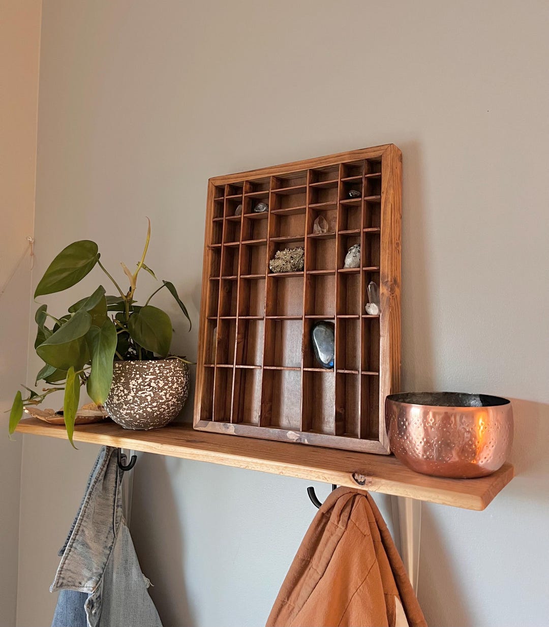 Small Handmade Wooden Printer's Tray: Knick Knack Shelf, Crystal ...