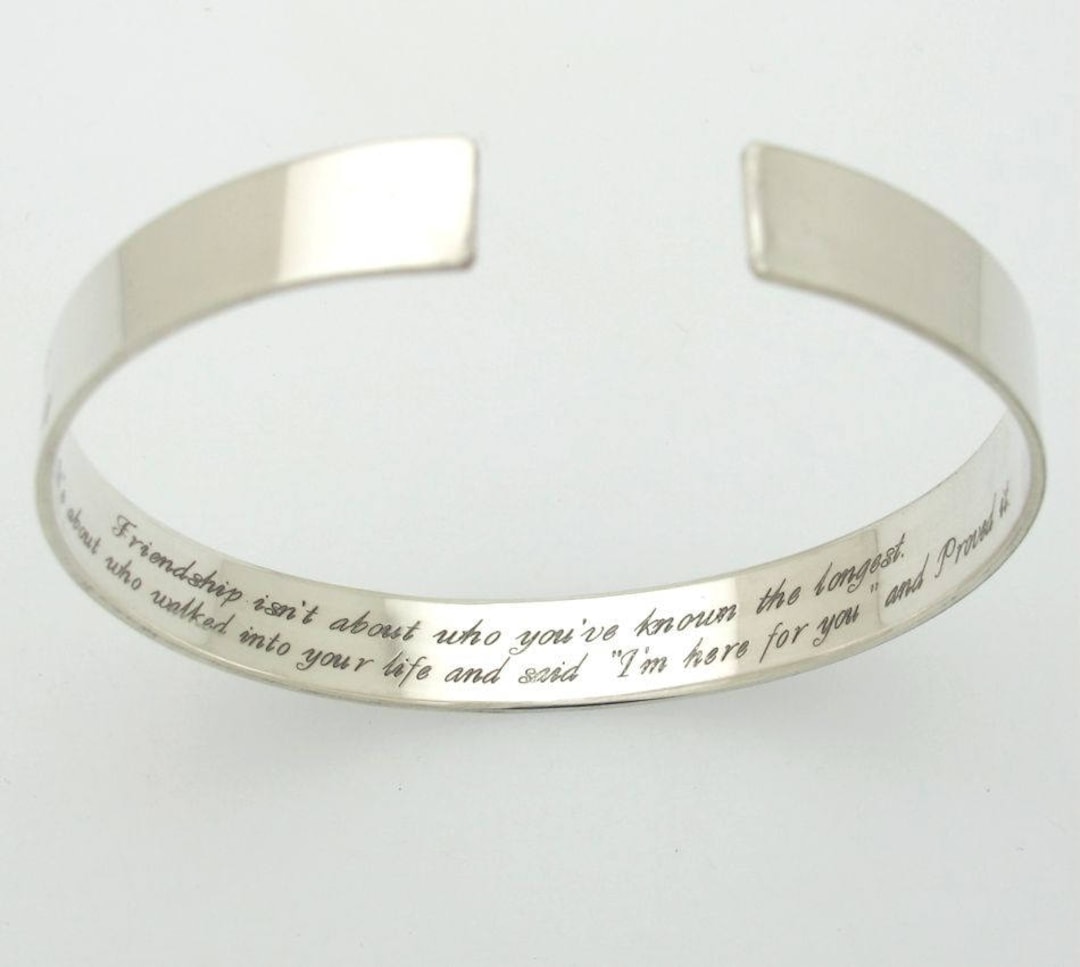 925 Sterling Silver Inspirational Bracelet Custom Quote Engraved Cuff ...