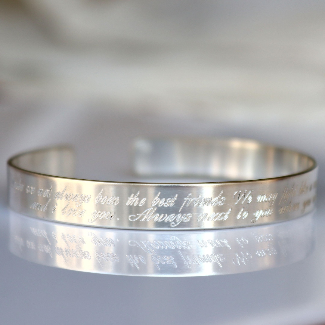 Engraved Silver Cuff Bracelet Custom Message Silver Bracelet for Mens ...